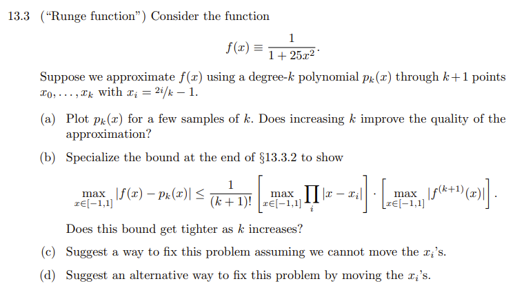 Solved 13.3 ("Runge function") ﻿Consider the | Chegg.com