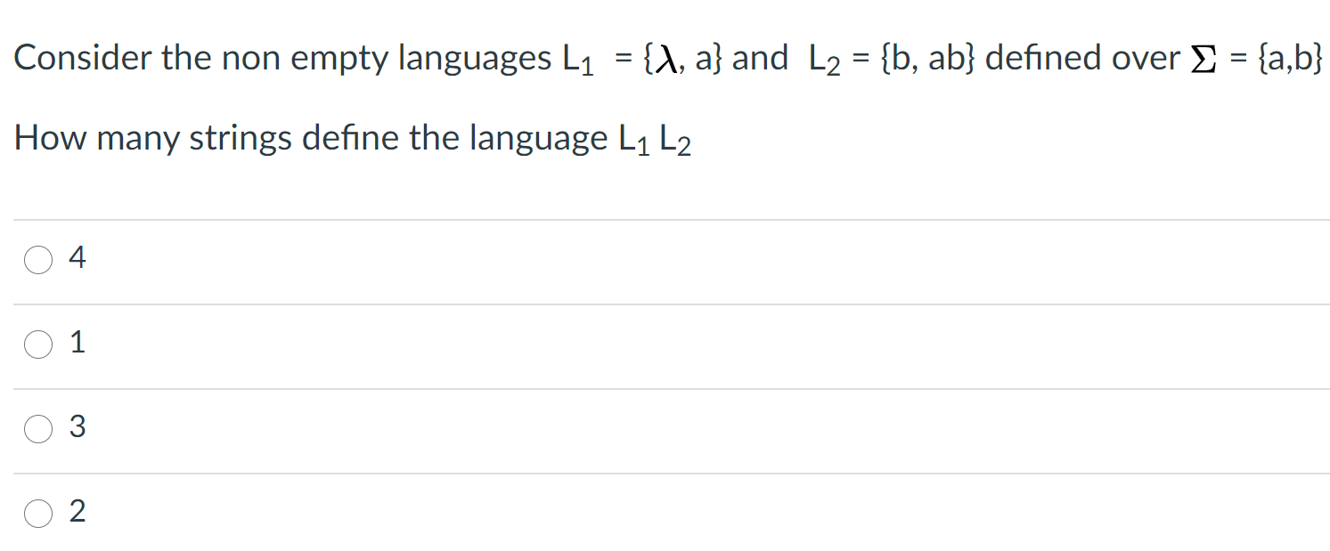 Solved Consider the non empty languages L1 = {X, a} and L2 = | Chegg.com