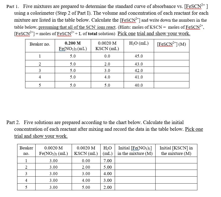 Solved Part 1. Five mixtures are prepared to determine the | Chegg.com