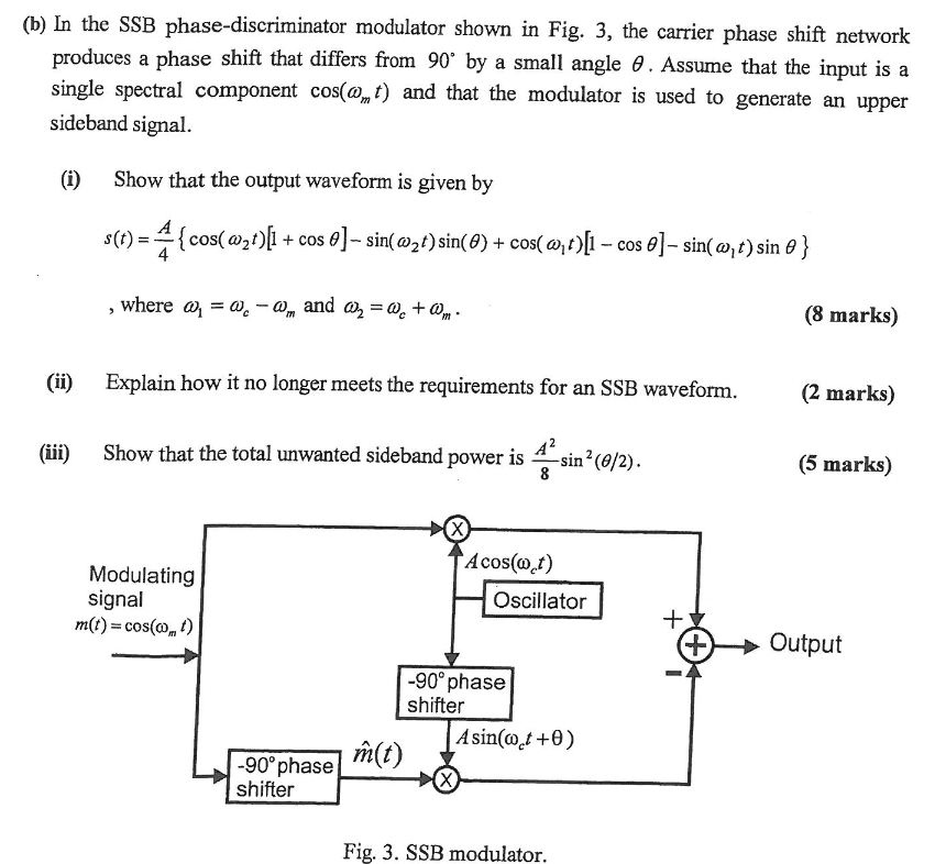 Solved (b) In the SSB phase-discriminator modulator shown in | Chegg.com