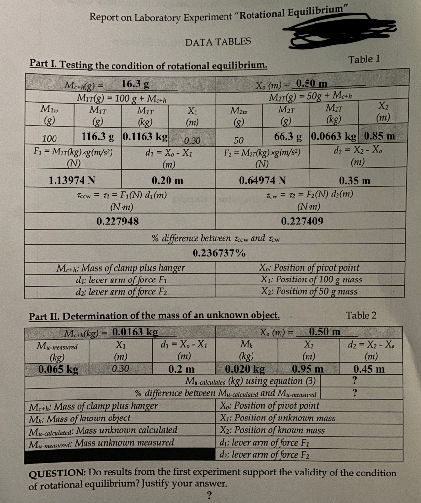 Report on Laboratory Experiment "Rotational | Chegg.com