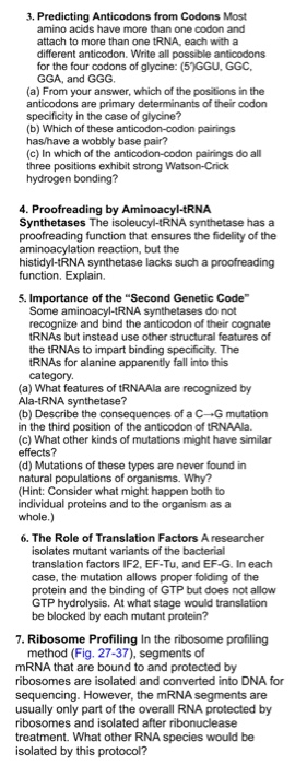 Solved 3. Predicting Anticodons from Codons Most amino acids | Chegg.com