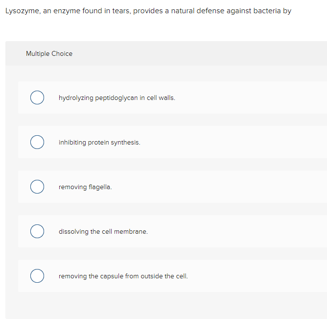 Solved Lysozyme, an enzyme found in tears, provides a | Chegg.com