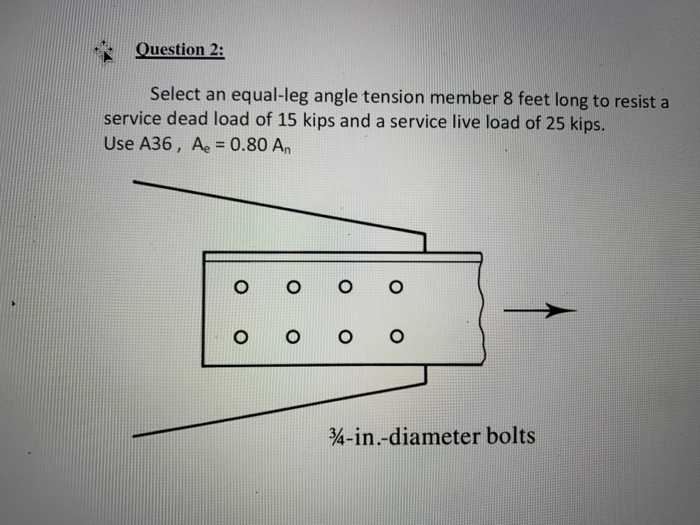 Solved Question 2: Select an equal-leg angle tension member | Chegg.com