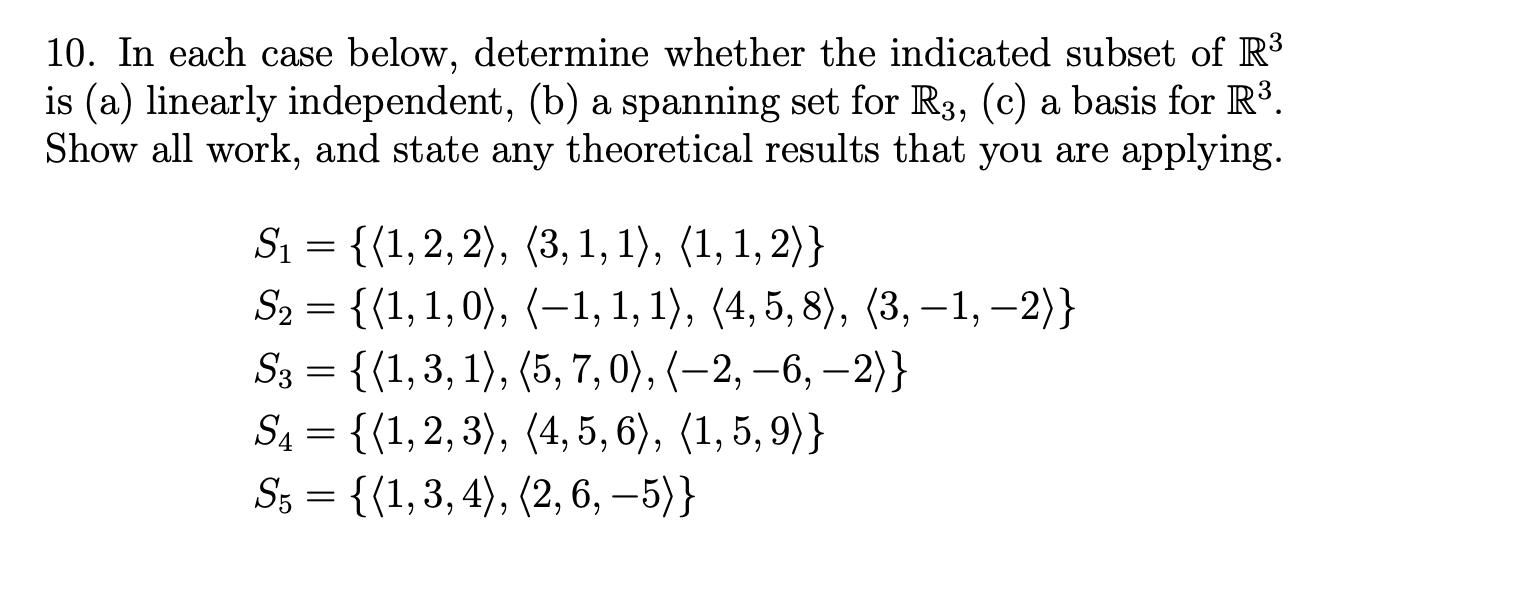 Solved 10. In each case below, determine whether the | Chegg.com
