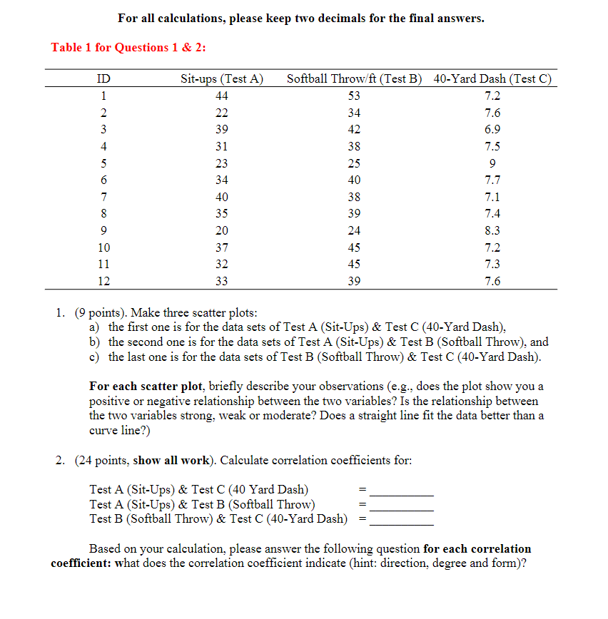 Solved For all calculations, please keep two decimals for | Chegg.com