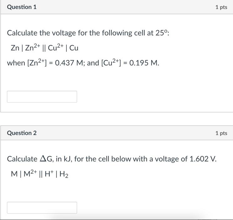 Solved Zn∣∣Zn2+∥Cu2+∣∣Cu when [Zn2+]=0.437M; and | Chegg.com