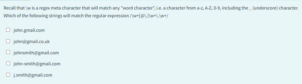 Solved Recall that \\( \\backslash w \\) is a regex meta | Chegg.com
