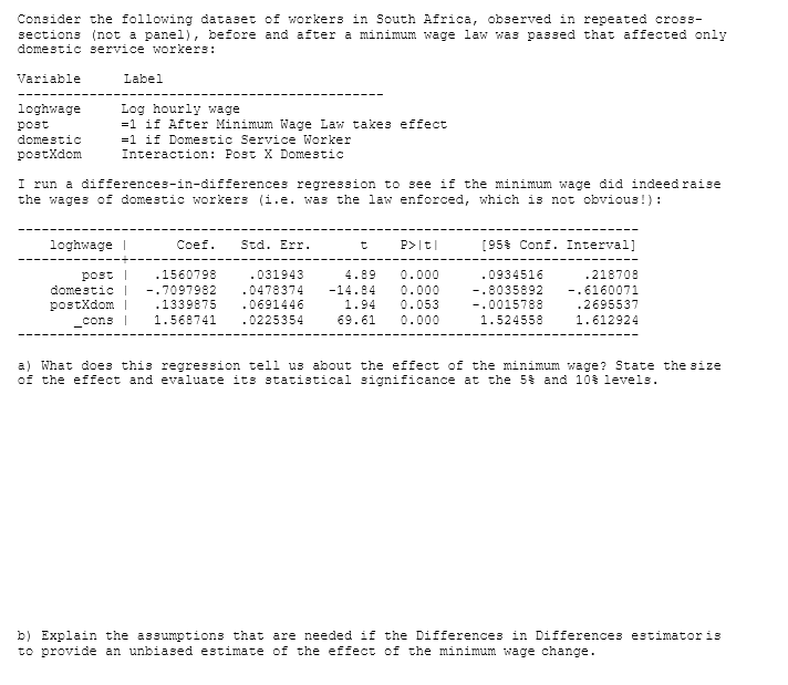Consider the following dataset of workers in South | Chegg.com