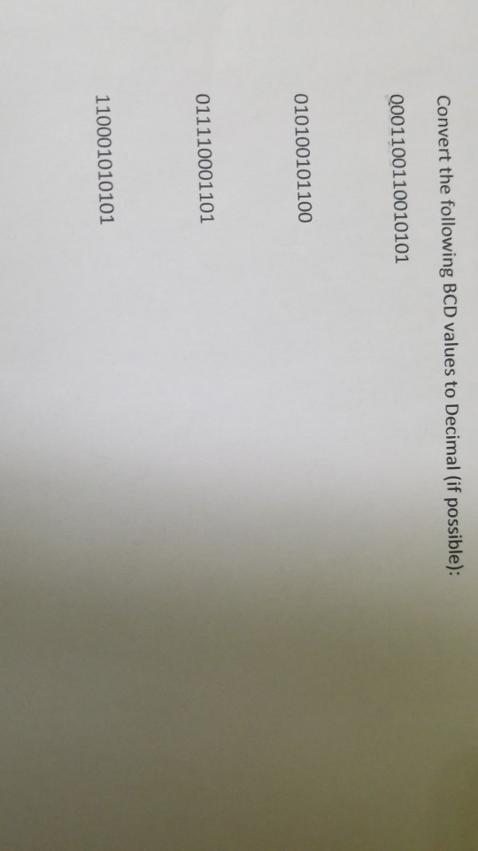 Solved Convert the following BCD values to Decimal (if | Chegg.com