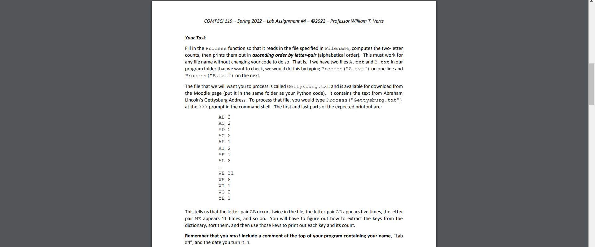Solved In this assignment you will be reading in a text file | Chegg.com