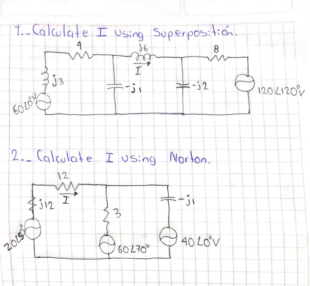Solved 1. Calculate I using Superposition. 4 w 36 8 3 ja I' | Chegg.com