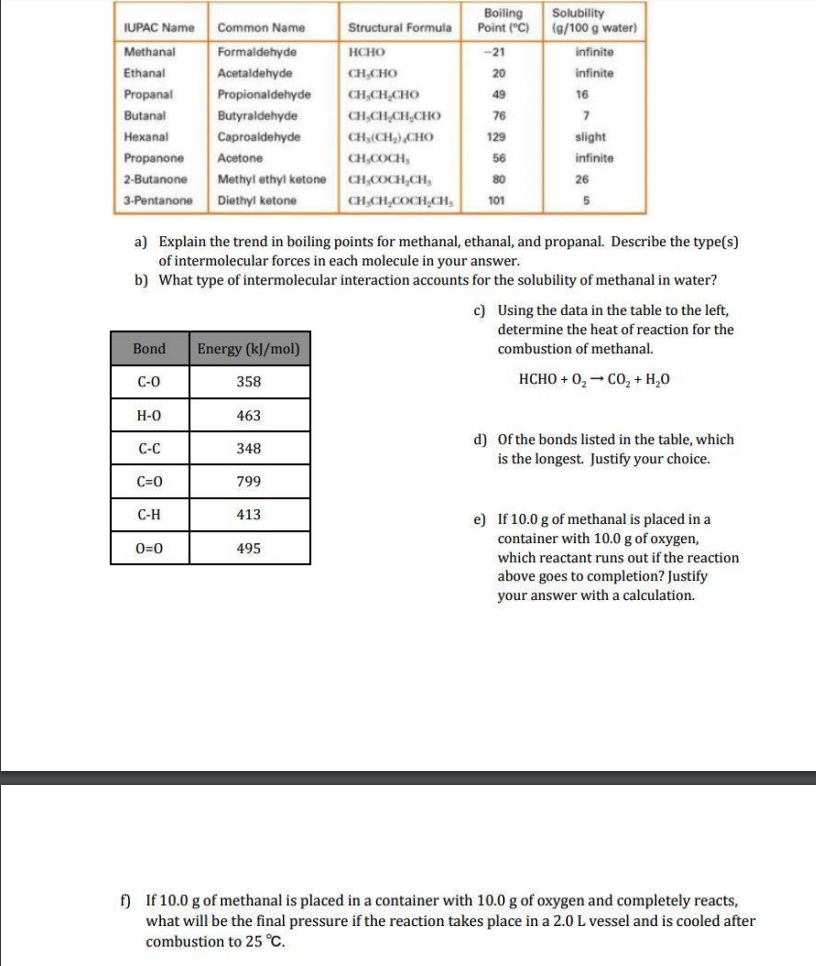 Solved IUPAC Name Structural Formula Boiling Point (°C) | Chegg.com