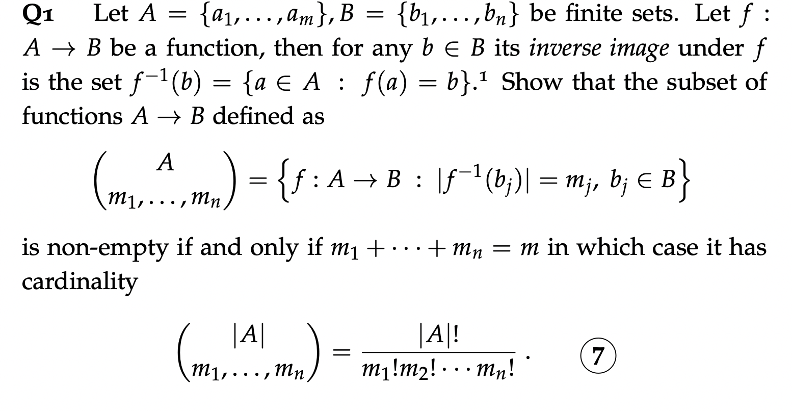Solved Q1 Let A={a1,…,am},B={b1,…,bn} be finite sets. Let f | Chegg.com