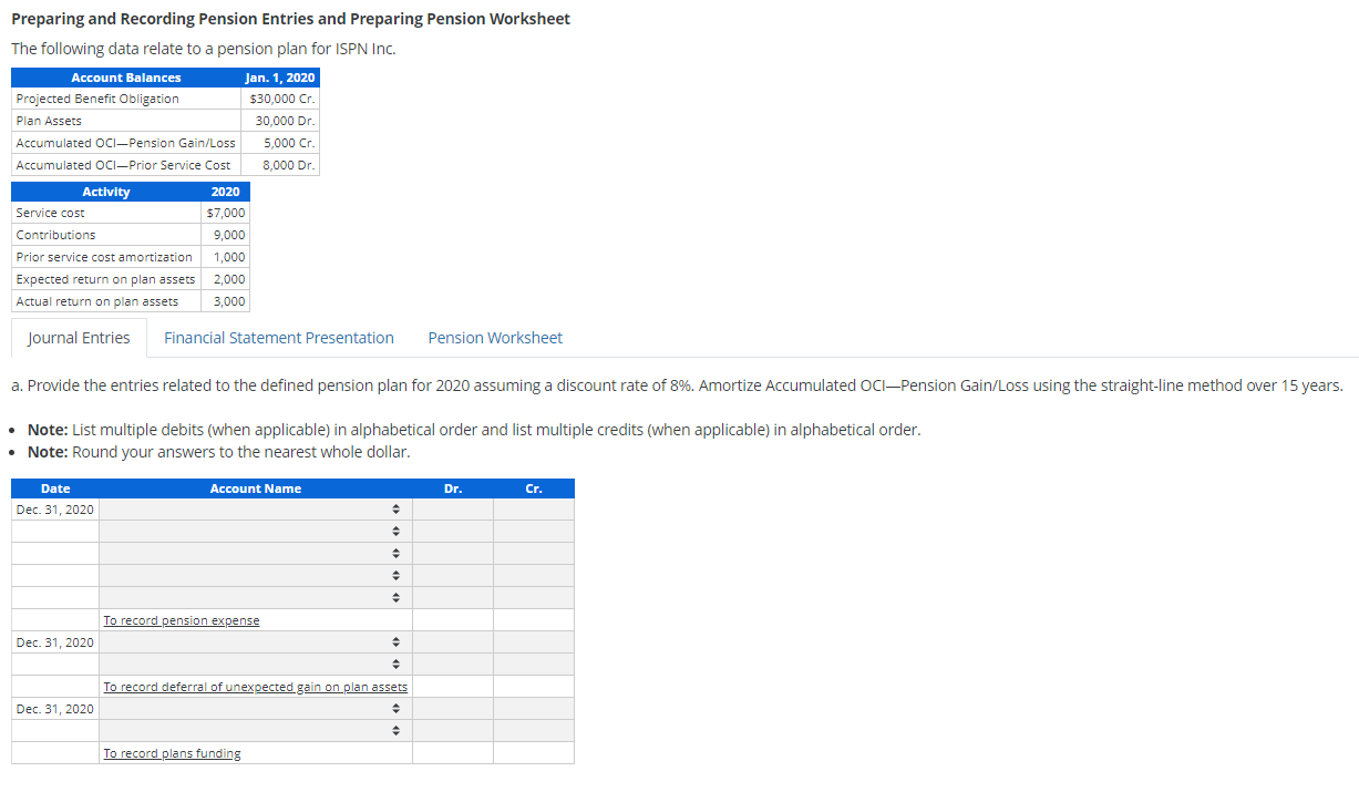 Solved Preparing and Recording Pension Entries and Preparing | Chegg.com