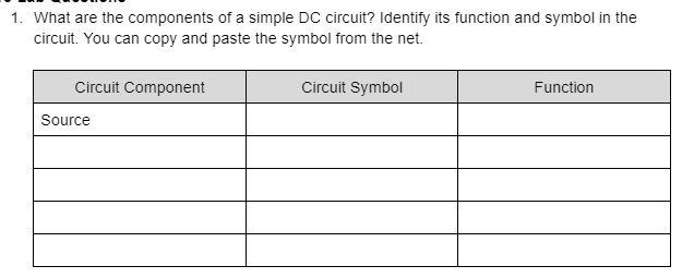 Solved 1. What are the components of a simple DC circuit? | Chegg.com