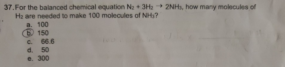 Solved For balance chemical equation N2+3H2 -->2NH3, How | Chegg.com