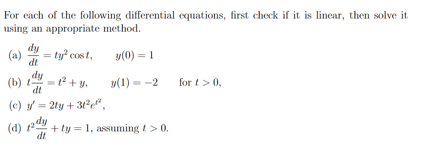 Solved For each of the following differential equations, | Chegg.com