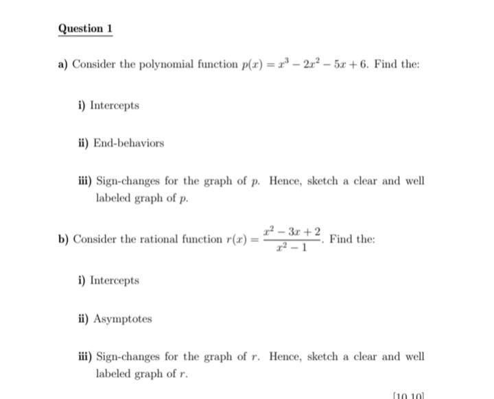Solved Question 1 a) Consider the polynomial function | Chegg.com