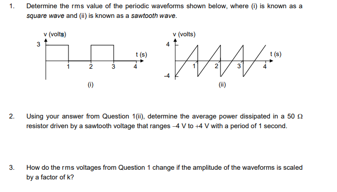 Solved Determine the rms value of the periodic waveforms | Chegg.com