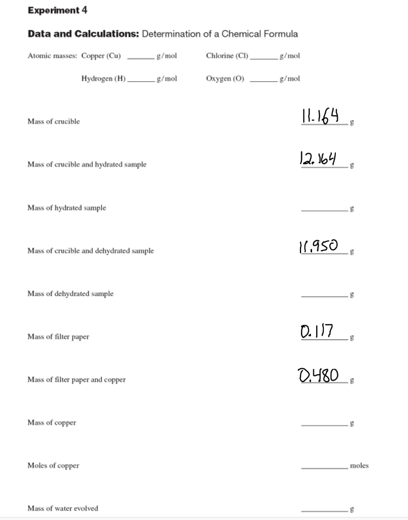 Solved Experiment 4 Data and Calculations: Determination of | Chegg.com
