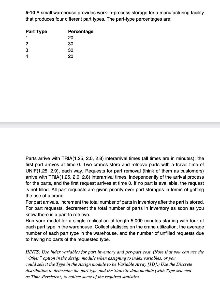 Solved 5-10 ﻿A small warehouse provides work-in-process | Chegg.com