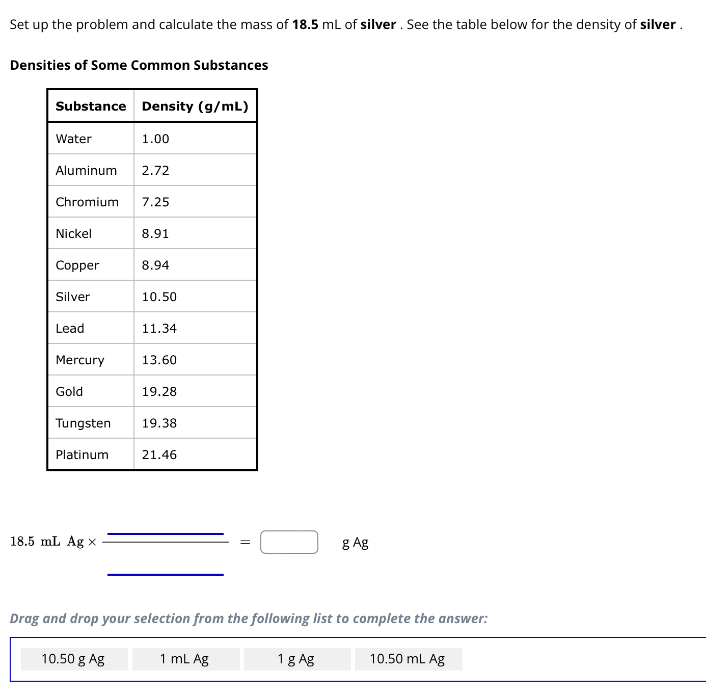 Solved Set up the problem and calculate the mass of 18.5mL | Chegg.com