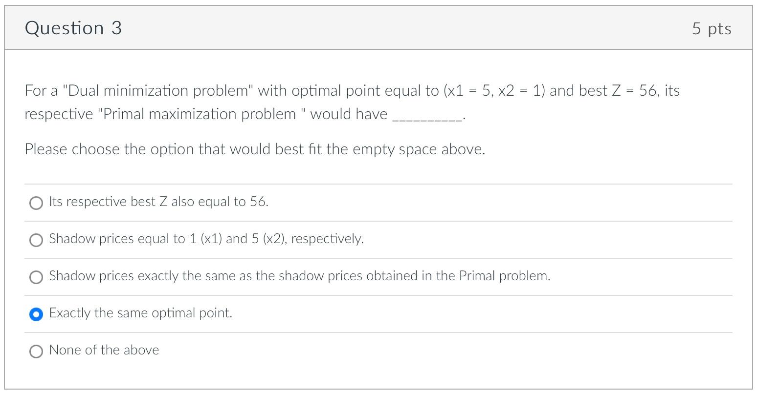 Solved For A Dual Minimization Problem With Optimal Point