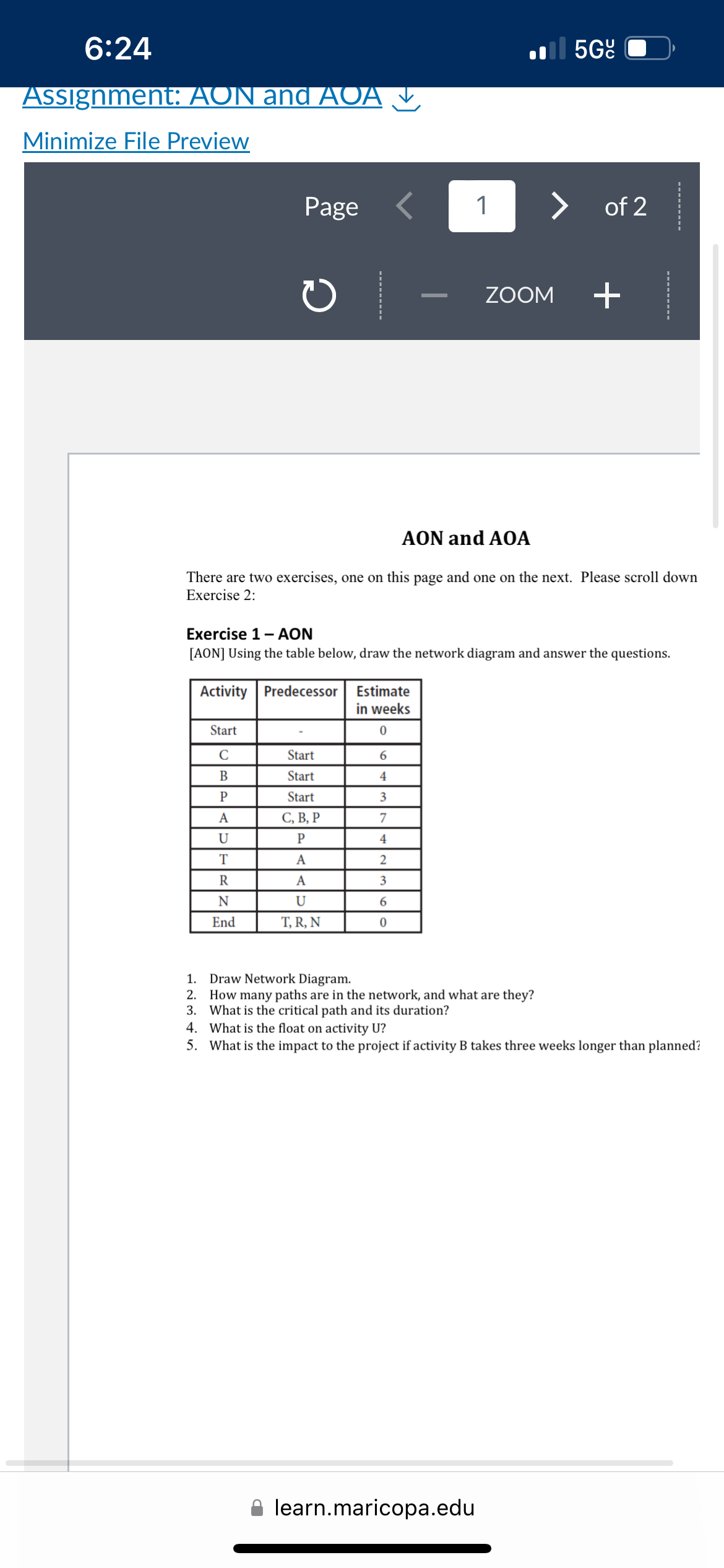 Solved [AOA] ﻿Using the table below, draw the network | Chegg.com
