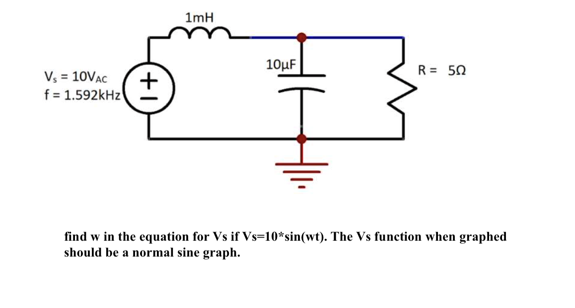 Solved find w ﻿in the equation for Vs ﻿if Vs=10*sin(wt). | Chegg.com