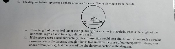 Solved 9. The diagram below represents a sphere of radius 6 | Chegg.com