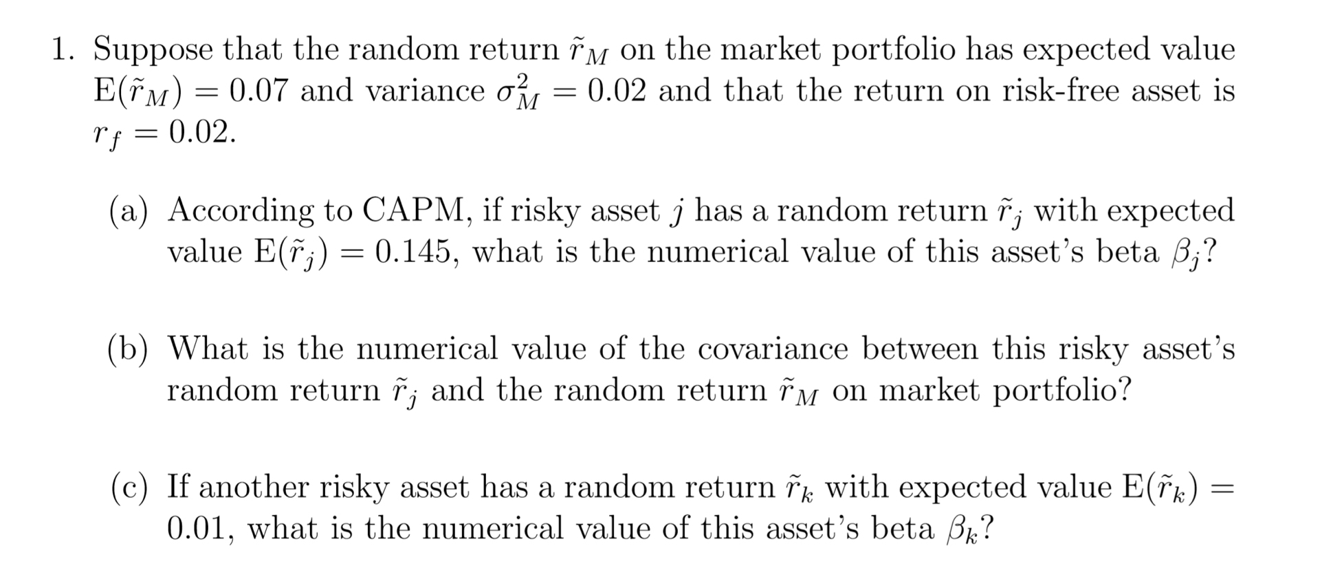 Solved 1. Suppose that the random return rm on the market | Chegg.com