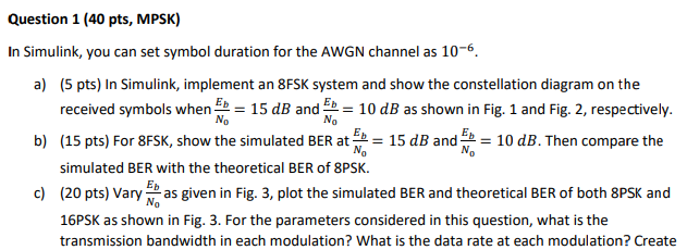 No NO Question 1 (40 pts, MPSK) In Simulink, you can | Chegg.com
