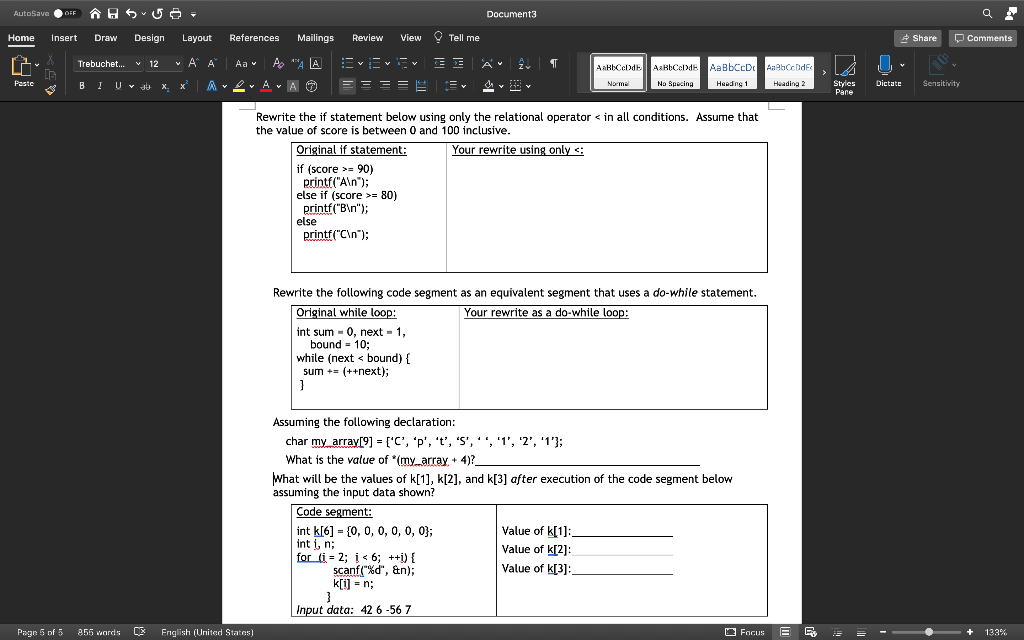 Solved AutoSave OFF OFF A SU Document a Home Insert Draw | Chegg.com