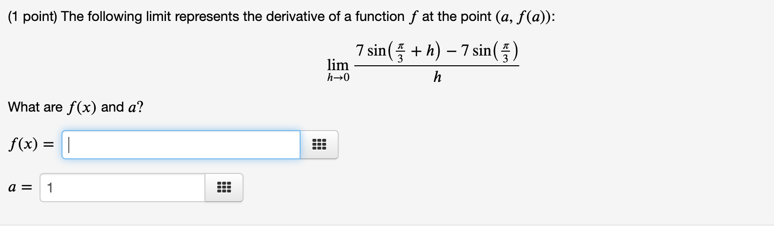 Solved (1 point) The following limit represents the | Chegg.com
