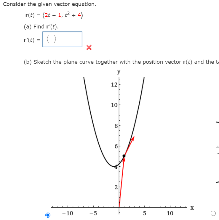 Solved Consider the given vector equation. r(t) = (2t - 1, | Chegg.com