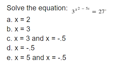 Solved Solve the equation: a. x = 2 b. x = 3 c. x = 3 and x | Chegg.com