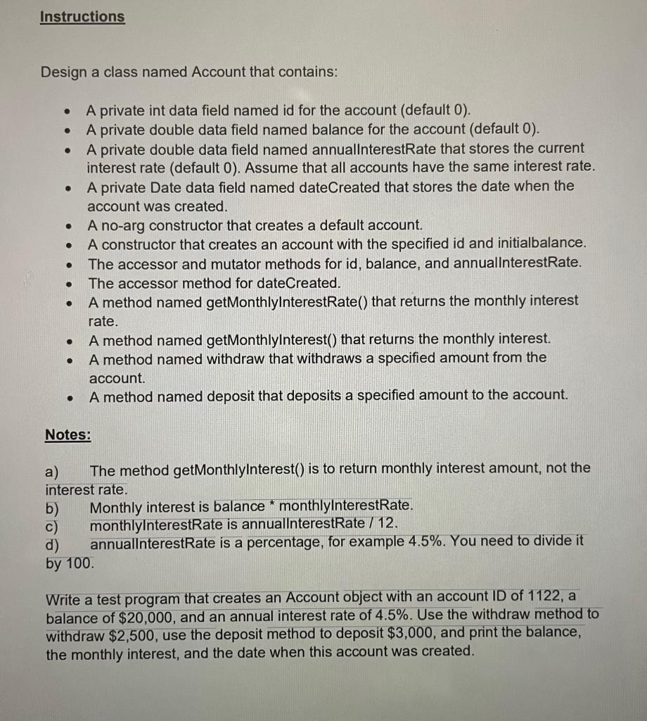 Solved Instructions Design a class named Account that | Chegg.com