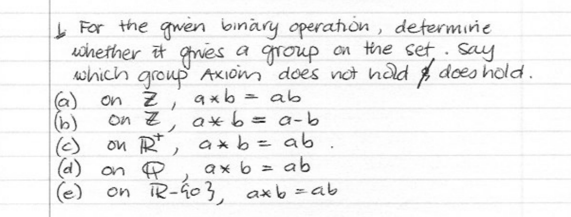 Solved b. For the given binary operation, determine whether | Chegg.com