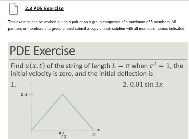 Solved Find u(x,t) of the strings of length L=pi when c^2 = | Chegg.com