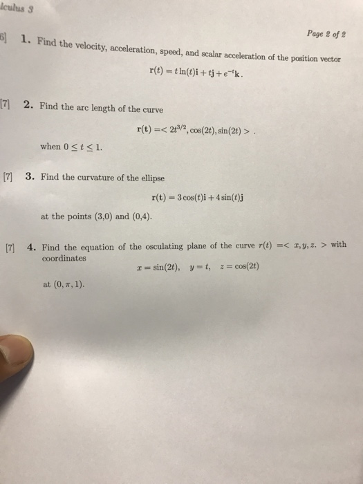 Solved Find the velocity, acceleration, speed, and scalar | Chegg.com