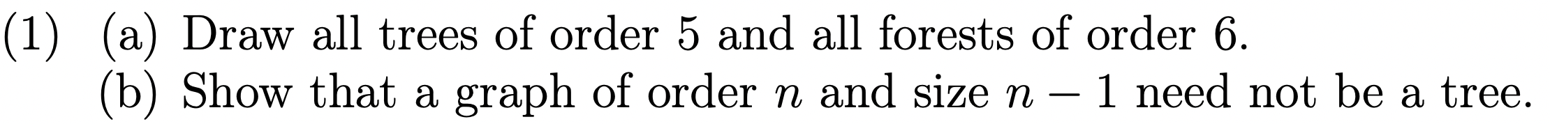 1) (a) Draw all trees of order 5 and all forests of | Chegg.com