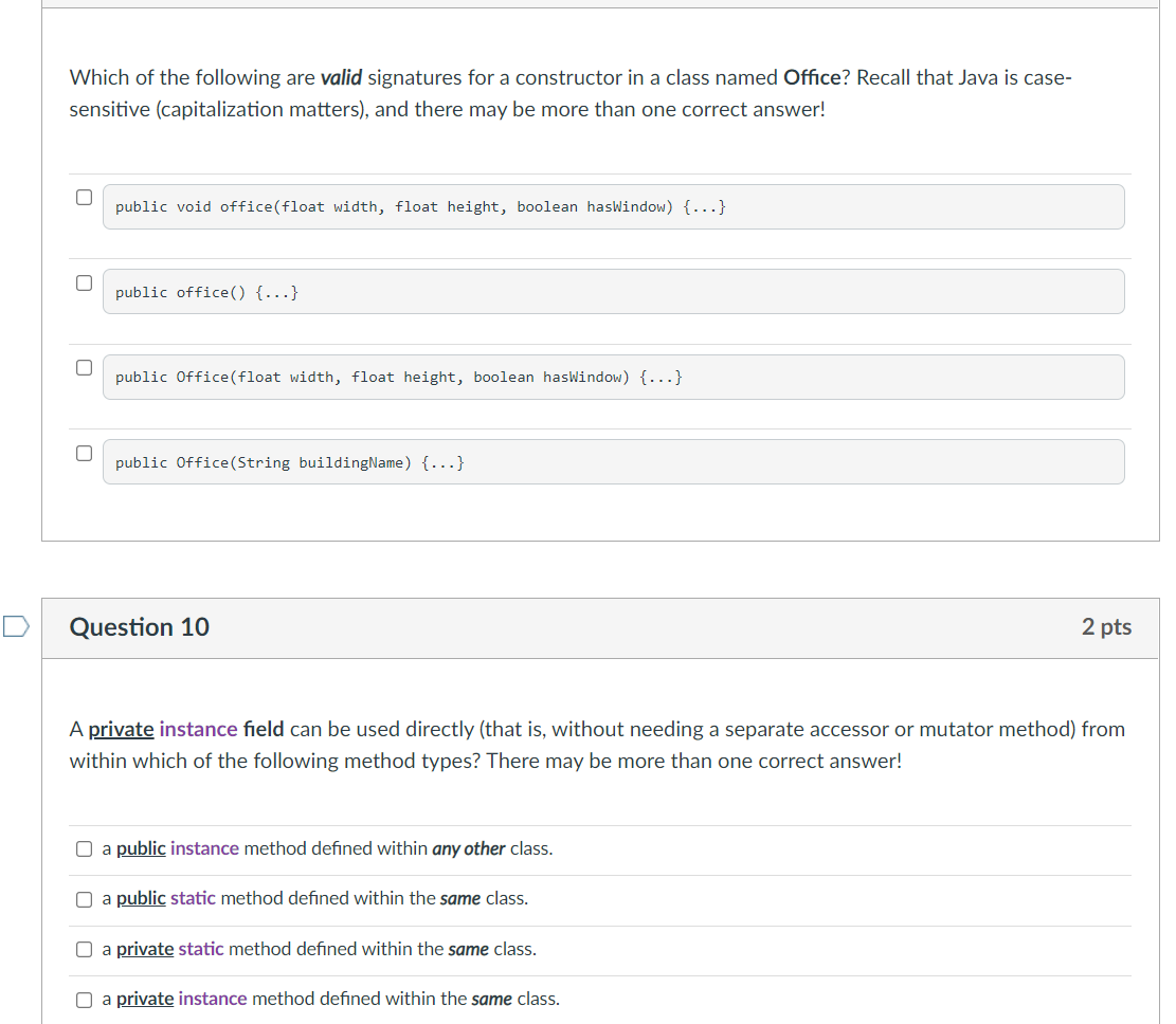 Solved Which of the following are valid signatures for a | Chegg.com