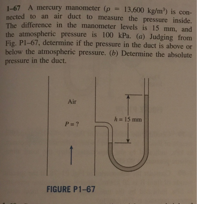 Solved A mercury manometer (rho = 13,600 kg/m^3) is | Chegg.com