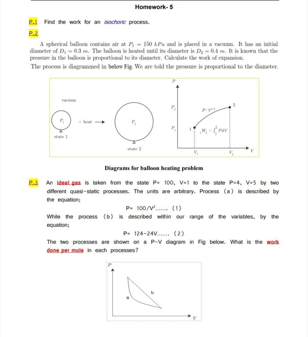 Solved Homework-5 P.1 Find the work for an isochoric | Chegg.com