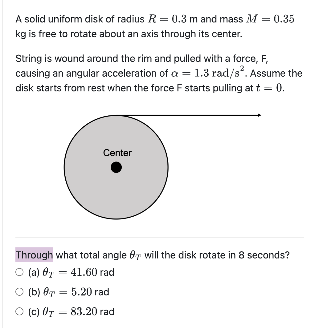 Solved A solid uniform disk of radius R=0.3m ﻿and mass | Chegg.com