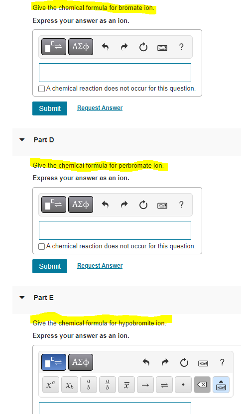 Give the chemical formula for bromate ion. Express | Chegg.com