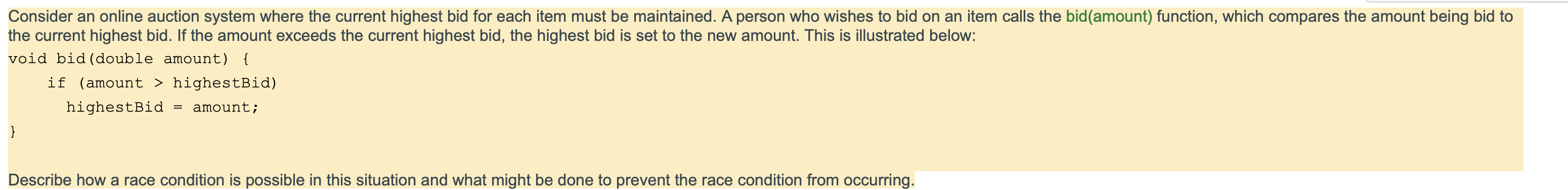 Solved he current highest bid. If the amount exceeds the | Chegg.com