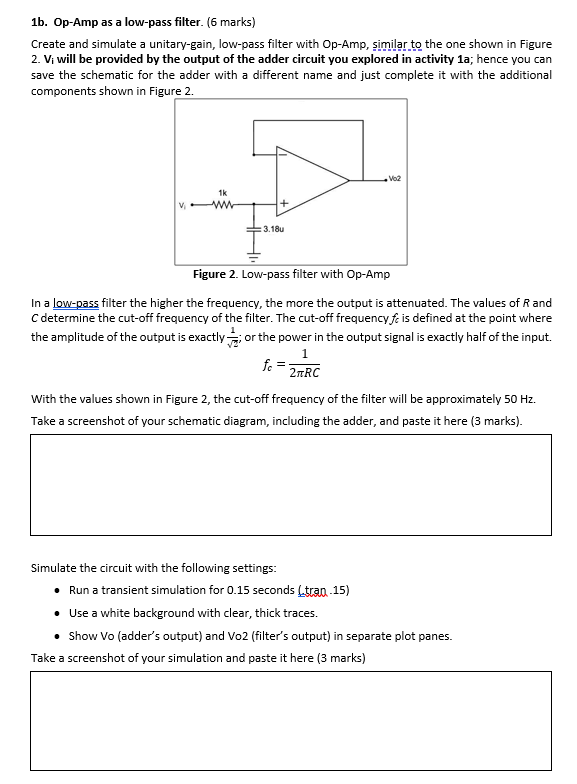 Solved 1a. Op-Amp as adder. (6 marks) Use LTspice to create | Chegg.com