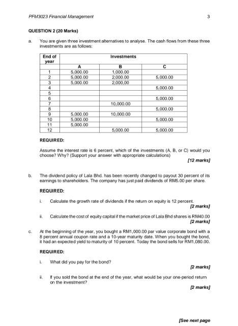 Solved PFM3023 Financial Management QUESTION 2 (20 Marks) a | Chegg.com